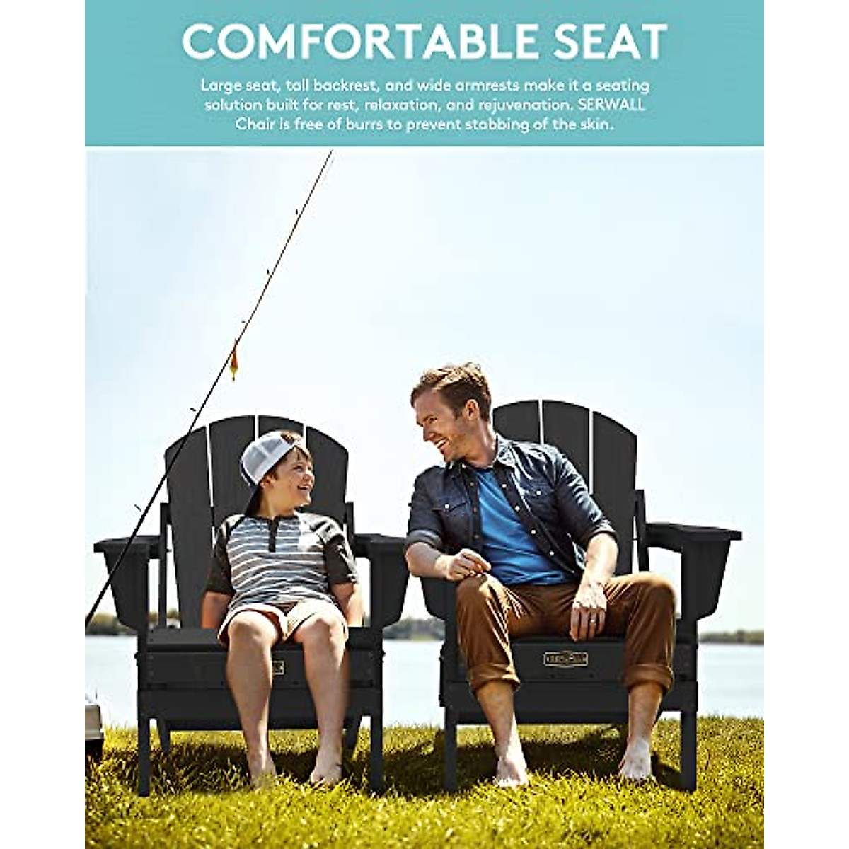 Folding Adirondack Chair Patio Chairs Lawn Chair Outdoor Adirondack Chair Weather Resistant for Patio Deck Garden, Backyard Deck, Fire Pit & Lawn Furniture Lawn Seating- Black