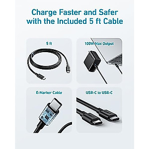 Mac Book Pro Charger, 100W USB C Charger, Anker Compact and Foldable Fast Charger for MacBook Pro, MacBook Air, Samsung Galaxy, iPad Pro, and All USB C Devices, 5 ft USB C to USB C Cable Included