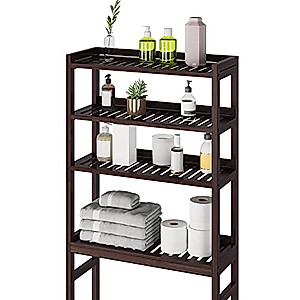 HOOBRO Over Toilet Bathroom Organizer, 4 Tier Bamboo Over The Toilet Storage Shelf, 23.6" L x 9.4" W x 65.7" H, Space-Saving, Stable, Easy Assembly, for Bathroom, Laundry, Restroom, Brown BR04TS01
