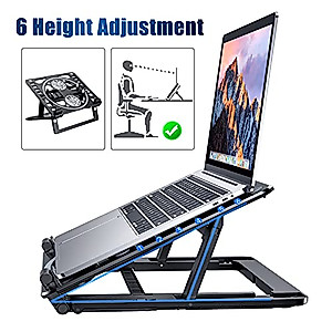 Laptop Cooling Pad, Portable 10-17 Inch Laptop Stand with 2 Rotate Led Fans, Elevator 6 Angle Adjustable Laptop Cooler with Phone, Tablet, Laptop Notebooks Stand Gifts for Men Boys, Black