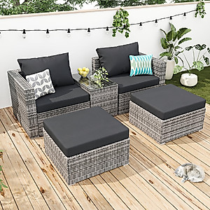 Vimstora 5 Pieces Outdoor Patio Sectional Furniture Set with Ottomans, Wicker Patio Furniture Conversation Sets Sofa for Backyard Garden Balcony Poolside,Waterproof, rain Cover