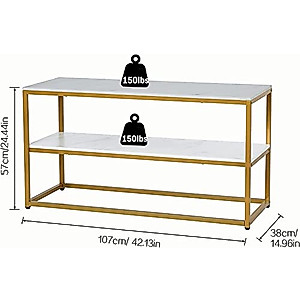 Function Home TV Stand for TVs up to 50 Inch, 3 Tier Entertainment Center, Modern TV Cabinet with Marble Top and Gold Metal Base, 42" Media Console Table with Storage for Living Room Bedroom