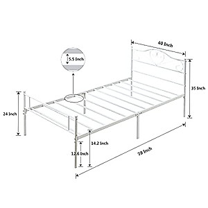 VECELO 14 Inch Twin Size Metal Platform Bed Frame with Headboard and Footboard, Heavy Duty Mattress Foundation with Steel Slats Support, No Box Spring Needed, White