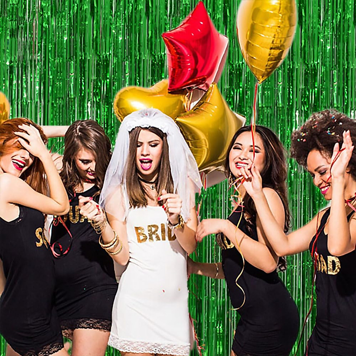 2 Pack 3.3x8.2 ft Green Foil Fringe Curtains Backdrop, Tinsel Curtain Backdrop, Streamer Backdrop for Birthday Party, Graduation and Most Common Holiday Party Decorations. by TOPPOT