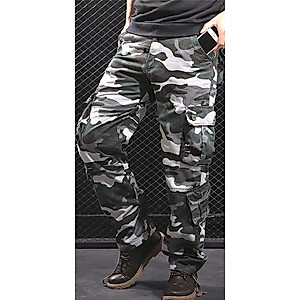 Men's Multi Pocket Military Pants Camo Combat Work Trousers Casual Hiking Pockets Army Slacks (Blue,34)