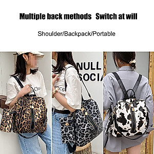 YOUNXSL Women Backpack Purse Leopard Fashion PU Leather Designer Travel Bag Cow Pattern Ladies Shoulder Bags(Off White)