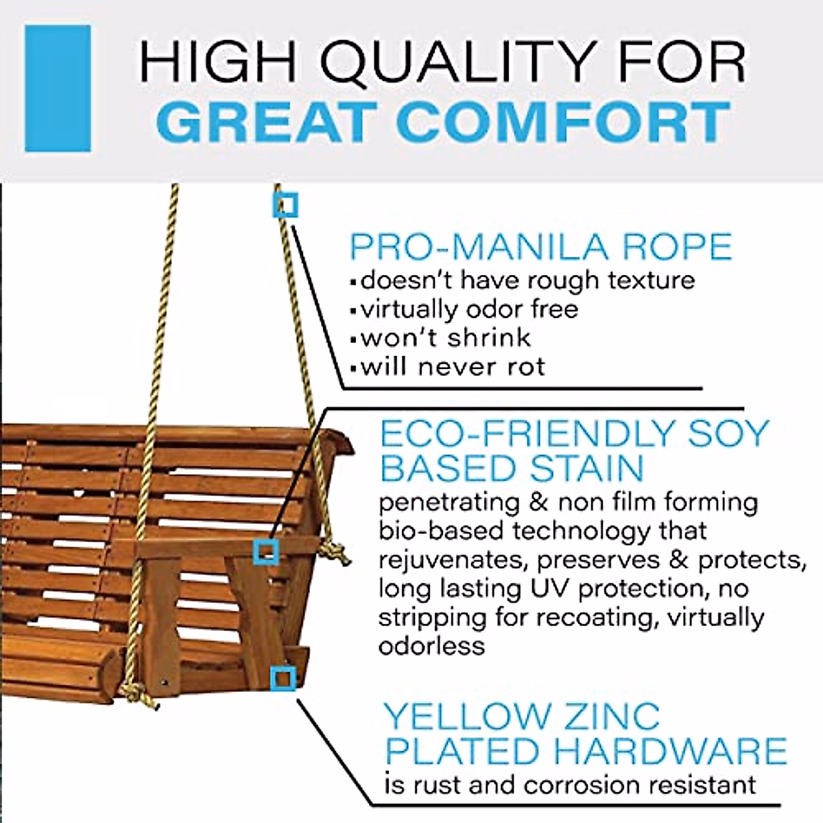 Porchgate Amish Heavy Duty 800 Lb Rollback Console Treated Porch Swing with Hanging Ropes (Cedar Stain)