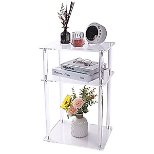 CRAFTFORCE Clear Acrylic Side Table, 3-Tier Acrylic End Table for Living Room, 15.4 L x 11.8" W x 23.4" H Acrylic Nightstand Bedside Table for Bedroom, Multifunctional Modern Design Home Accent Table