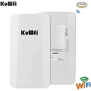 KuWFi Wireless WiFi Bridge Outdoor CPE Kit Point to Point 2.4G 300Mbps Waterproof Long Range WiFi Extender with Ethernet Port