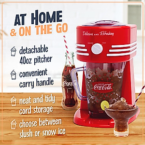 Nostalgia Coca-Cola Frozen Drink Maker and Margarita Machine for Home - 40-Ounce Slushy Maker with Stainless Steel Flow Spout - Easy to Clean and Double Insulated - Red