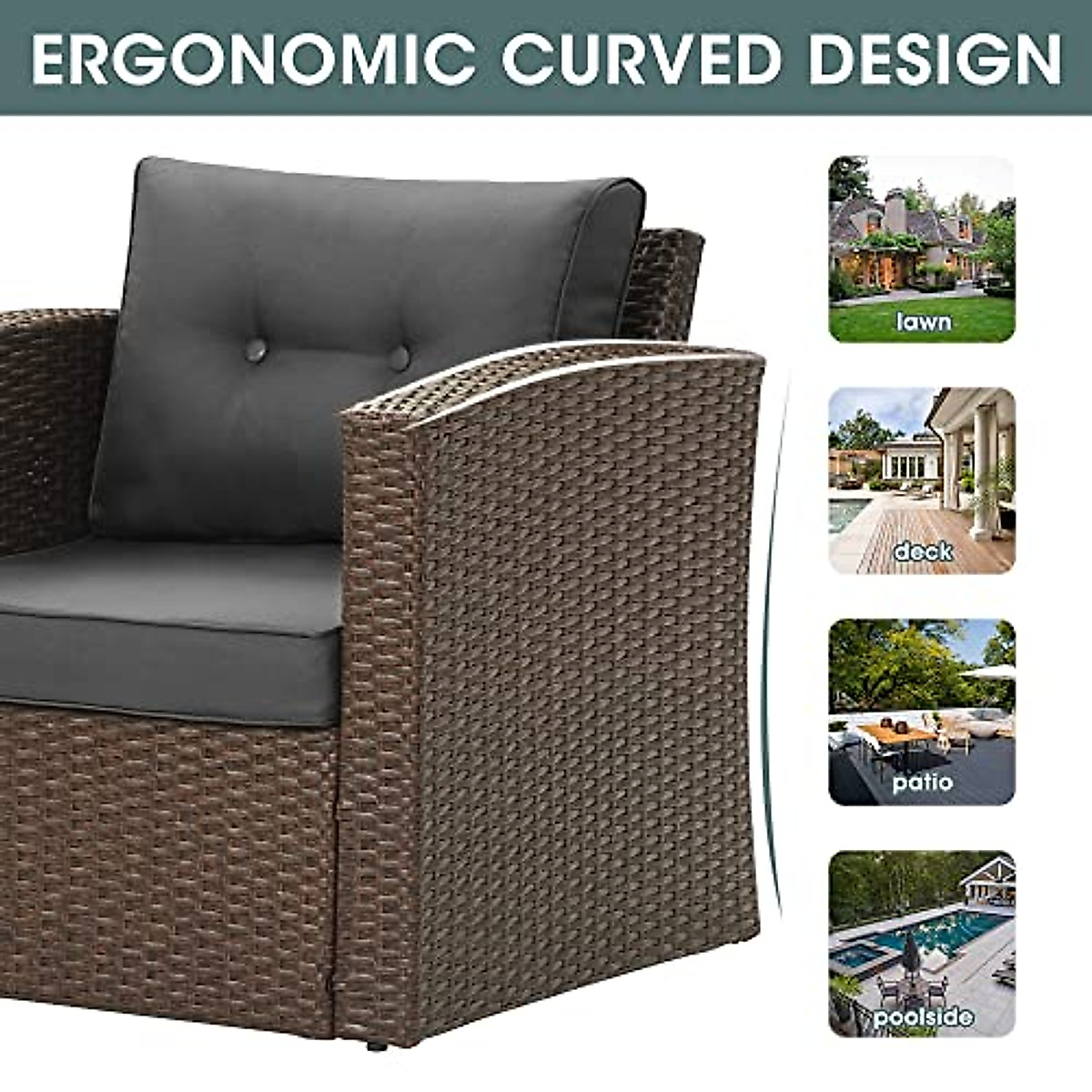 SUNVIVI OUTDOOR Outdoor Patio Armchair Sofa Chair All-Weather Wicker Patio Chairs Furniture, Additional Chair Sectional Sets, Garden, Backyard, Pool