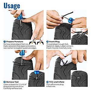 Tirellix Tubeless Bicycle Tire Repair Kit (Blue), Includes 5 (1/8") 3.5mm Plugs to Repair Mountain & Road Bike, Fix Flat for MTB, Car or ATV, Plus Storage Capsule Grip Extender