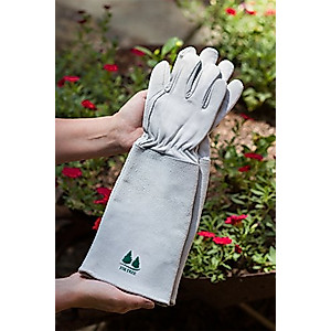 Leather Gardening Gloves by Fir Tree. Premium Goatskin Gloves With Cowhide Suede Gauntlet Sleeves. Perfect Rose Garden Gloves. Men's and Women's Sizes. M-8 (See Size Chart Photo)