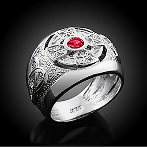 Solid 925 Sterling Silver Eternal Trinity Knot Band July Birthstone CZ Celtic Cross Ring