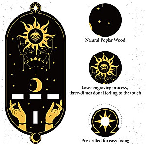 CREATCABIN 1Pc Small Crystal Shelf Display Moon and Stars Wooden Crystal Holder Magical Witch Stuff Boho Rustic Altar Shelf for Hanging Crystals Stone Necklace Witchy Room Wall Decor 3.03 x 7.01inch