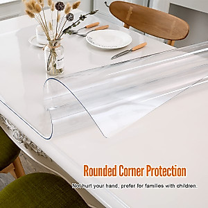 Royhom Clear Table Protector, 1.5mm Thick 60 x 36 Inch, Plastic Table Cover, Table Protector for Dining Room Table, Clear Table Cover Tablecloth Protector, Plastic Table Cloth for Kitchen Wooden Table