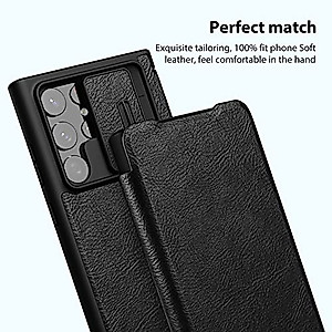 Nillkin Galaxy S22 Ultra Wallet Case, Camera Cover & Card Holder, PU Leather Flip Cover, Slide Protection, 6.8" 5G 2022, Black