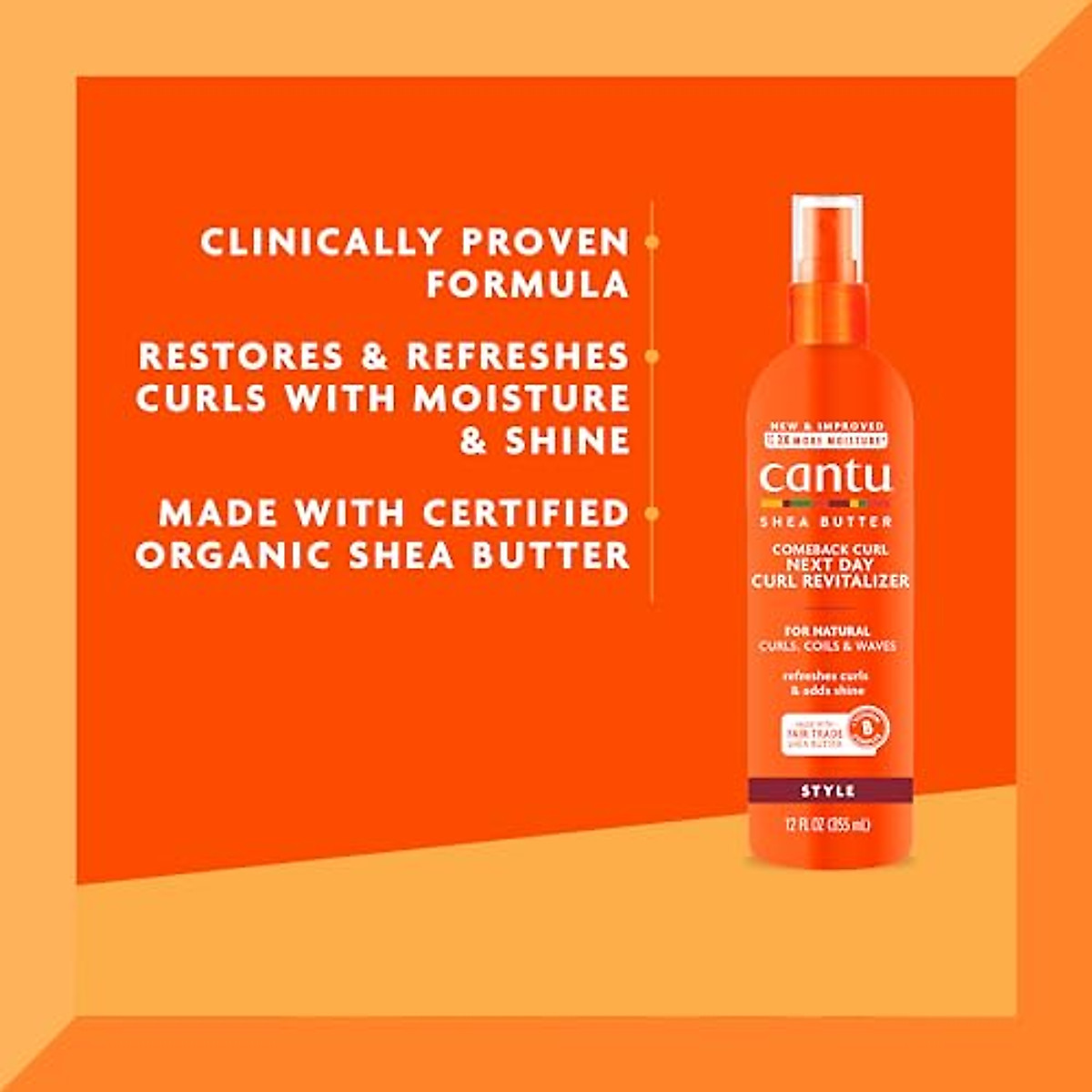 Cantu Comeback Curl Next Day Curl Revitalizer Mist with Shea Butter for Natural Hair, 12 fl oz (Packaging May Vary)