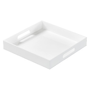 KEVJES Glossy White Acrylic Serving Tray with Handles-Acrylic Tray for Ottoman,Coffee Table, Breakfast, Tea, Food, Butler - Decorative Tray (12x12x2H Inch with, White)