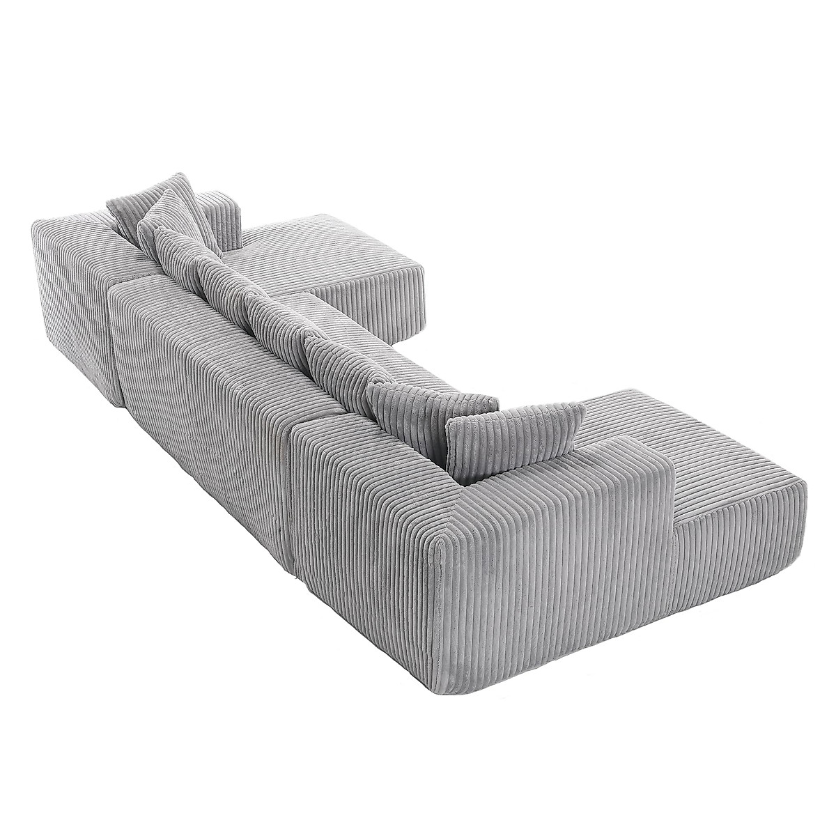 BAMOOLI 131'' Modular Sectional Couch, Modern U-Shaped Floor Sofa with Double Chaise Lounge, Comfy Corduroy Fabric Sofa Couch, Upholstered Corner Free Combination Sofa for Living Room, Apartment, Grey