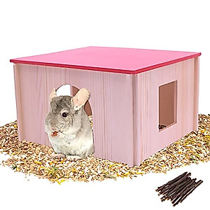 HERCOCCI Guinea Pig Wooden House, Play & Chew - Small Animal Hideout Hut with Window Habitat for Guinea Pig Chinchilla Hedgehog Gerbil Hamster Rat (Red)