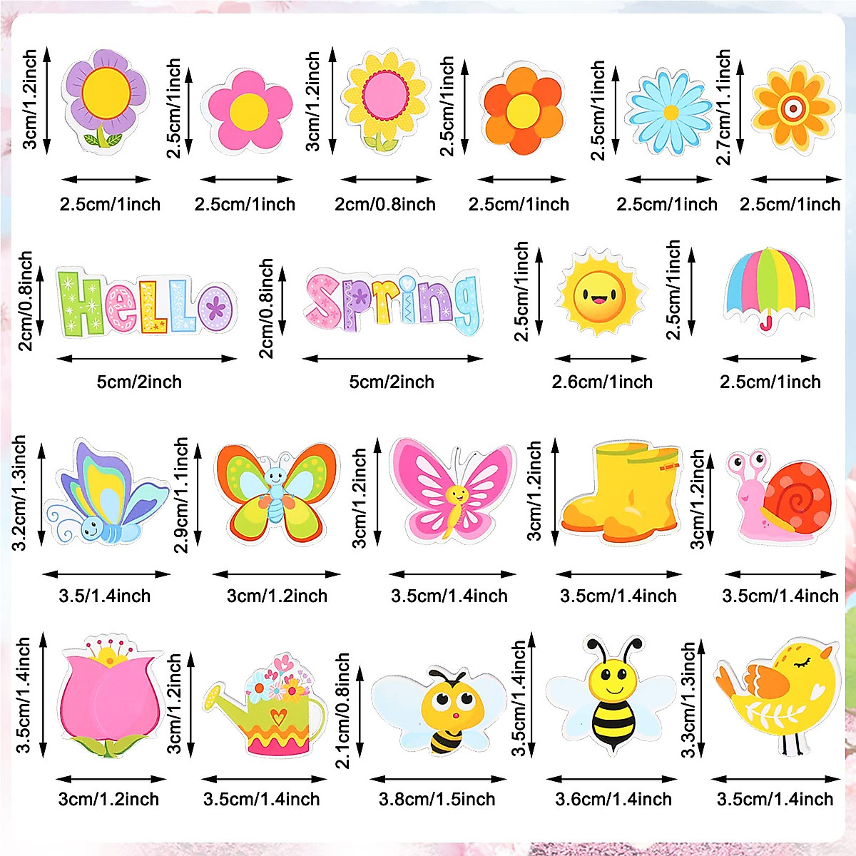 Whaline 360Pcs Spring Foam Stickers Cartoon Flower Butterfly Bee Foam Decals 20 Designs Hello Spring Self Adhesive Decorative Stickers for Spring Greeting Cards DIY Scrapbooking Home Wall Decor