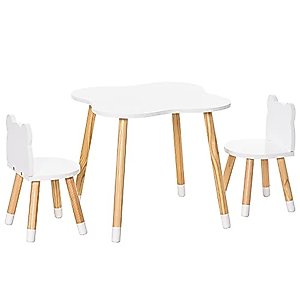 Qaba Wooden Kids Table and Chair Set Ideal for Arts, Meals, Homework, Cute Toddler Activity Table for Age 3 Years+, Grey