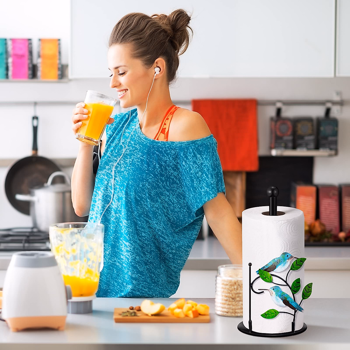 Paper Towel Holder Countertop Decorative Paper Towel Stand Metal Paper Towel Rack Standing up Kitchen Roll Dispenser with Base for Kitchen Bathroom Tabletop Living Room Decorationation (Bird)