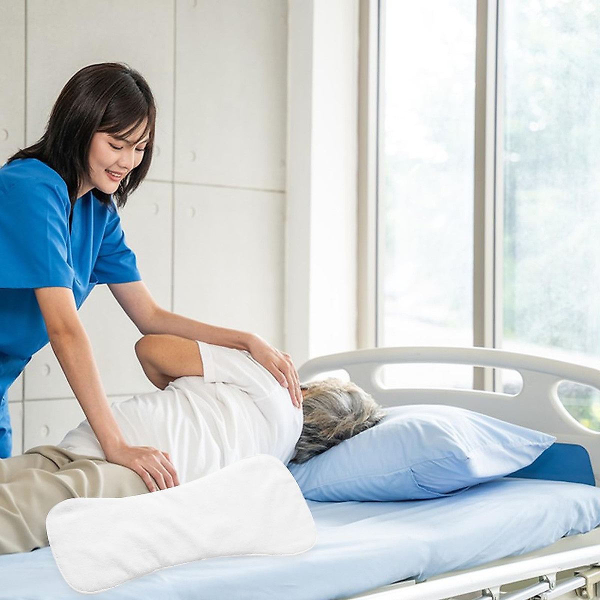 Four-Layer Washable Adult Cloth Diapers - Reusable, High Absorbency, Soft & Breathable, Easy to Use for Elders & Caregivers, 23.62x10.62x1.18in (White)