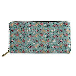 Howilath Fashion Greyhound Floral Long Wallet Shopping Clutch Purse PU Leather Handbags for Ladies