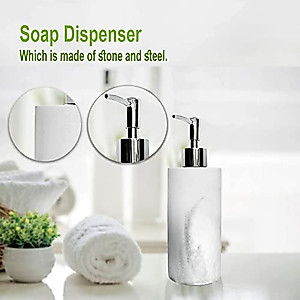 8 PCS White Marble Resin Bathroom Accessory Set, Modern Marble Bathroom Set - Bathroom Soap Dispenser and Toothbrush Holder Set, Tumbler, Soap Dish, Cotton Jar, Amenity Tray, Tissue Box & Waste Basket