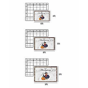 Thanksgiving Turkey and Pumpkin Outdoor Patio Rug for Deck,Picnic,Porch,Balcony 6x9ft Water Absorb Non Skid Area Rugs,Washable Camping RV Carpet Mats White Grey Marble Texture