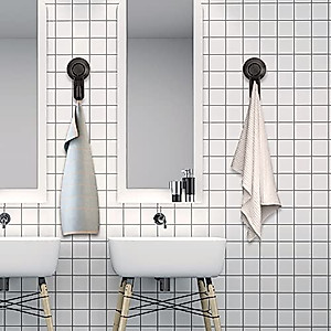Suction Cup Hooks for Shower, Sticky Reusable Towel Hook, Bathroom Kitchen Wall Hooks Hanger for Towel Loofah, Reusable Bath Robe Hook,2 Packs(Black)