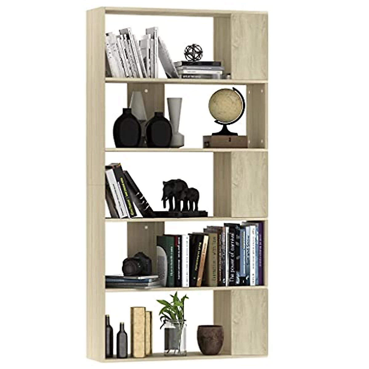YITHOPI Bookshelf Storage Shelves Featuring a Sleek Multifunctional Plant Flower Stand Storage Rack Shelves Bookcase for Home Office Book Cabinet/Room Divider Sonoma Oak 31.5"x9.4"x62.6" Chipboard