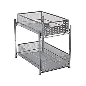 Mind Reader Cabinet, Mesh Storage Baskets Organizer, Home, Office, Kitchen, Bathroom, One Size, Silver 2 Tier Heavy Duty