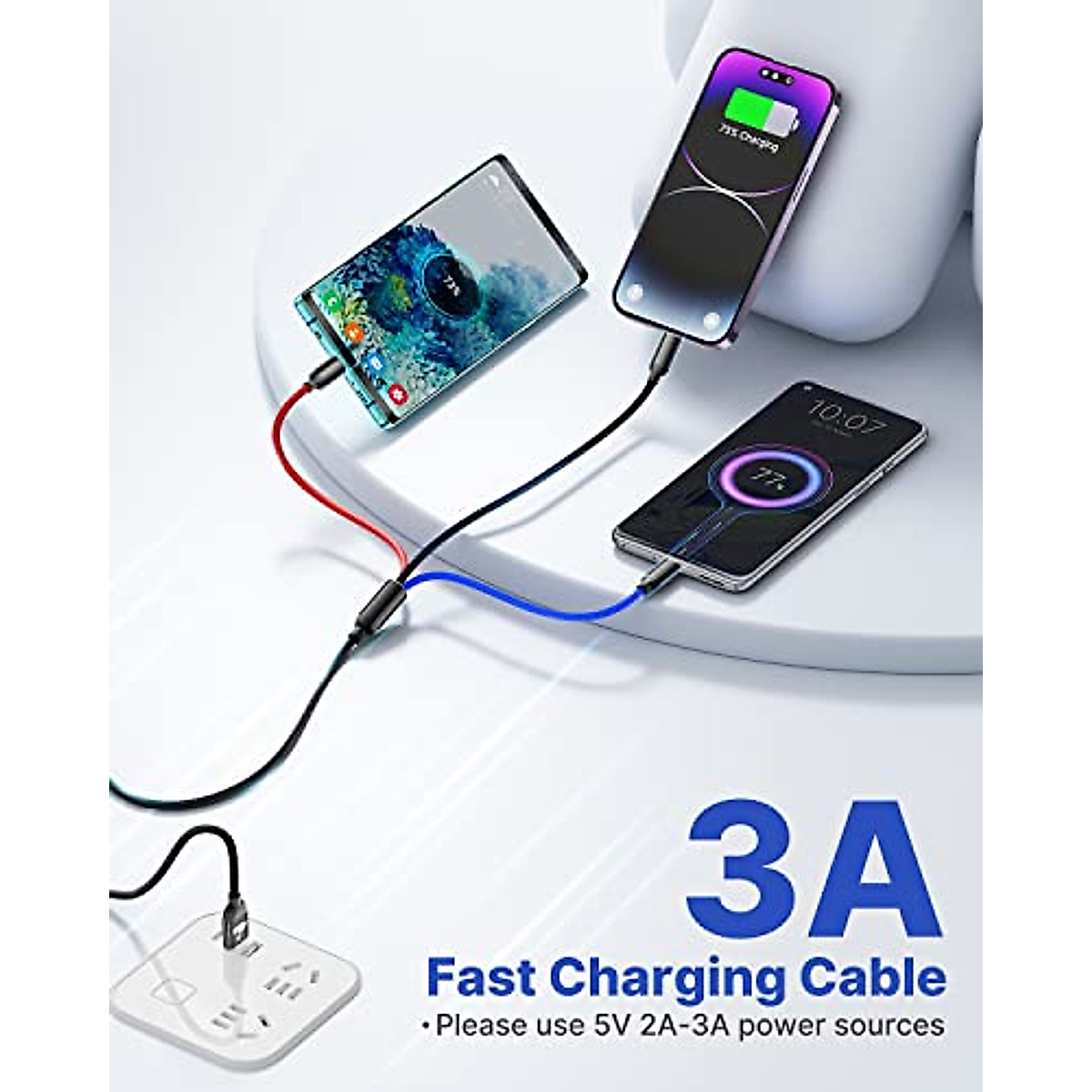 Multi Charging Cable, Multi Charger Cable Nylon Braided 3 in 1 Charging Cable Multi USB Cable Fast Charging Cord with Type-C, Micro USB and IP Port, Compatible with Most Phones & iPads (2 Pack 4FT)