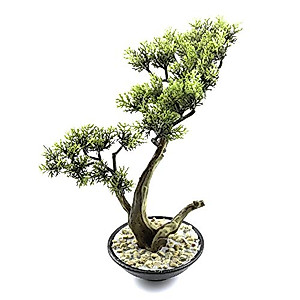 Tuokor Artificial Bonsai Tree 10.5 Inch Tall Small Docorative Cypress Faux Plants in Ceramic Pot