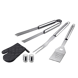 GYBER 6 Pcs BBQ Grill Tool Set, Stainless Steel Spatula, Fork, Tongs, Kitchen Coking Barbecue Camping Utensil Kit - Perfect Grill Accessories, Box Package