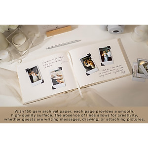Cream Guest Book (Design 3) - 9.5 x 7 Real Linen Hardcover Guestbook for Wedding Ceremony Reception Signin, to Add Polaroid & Write Messages, Bridal Baby Shower Engagement Birthday Party, Small Size
