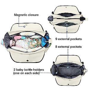 Lekebaby Diaper Bag Tote Large Mommy Bag for Hospital, Baby Bags for Mom Travel Diaper Tote Messenger Purse, Quilted White