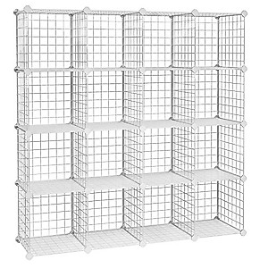 SONGMICS 16-Cube Shelves Organizer, Modular Bookcase, DIY Closet Cabinet Shelf White ULPI44W