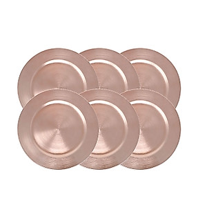 Ms Lovely Metallic Foil Charger Plates - Set of 6 - Made of Thick Plastic - Rose Gold