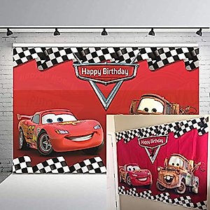 RUINI Car Racing Themed Backdrop Cartoon Cars Mobilization Birthday Party Decorations Backdrop 7x5FT