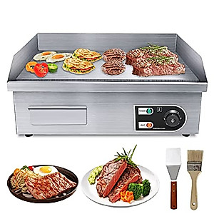 ZXMOTO 22" Electric Countertop Griddle 110V 1600W Commercial Electric Griddle Restaurant Grill Temperture Control Stainless Steel Type A