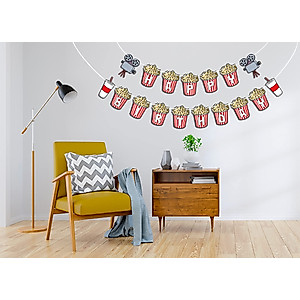 Movie Night Theme Happy Birthday Banner, Popcorn Inspired Birthday Party Sign, Watching Movie Bday Pennant Decor