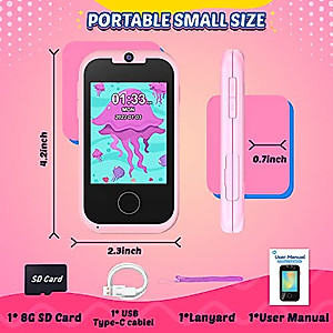 Prysyedawn Kids Smart Phone for Girls, Christmas Birthday Gifts for Girls Age 3-6, MP3 Music Player with Dual Camera, Toddler Touchscreen Phone Learning Toy for 3 4 5 6 Year Old Girl with SD Card-Pink