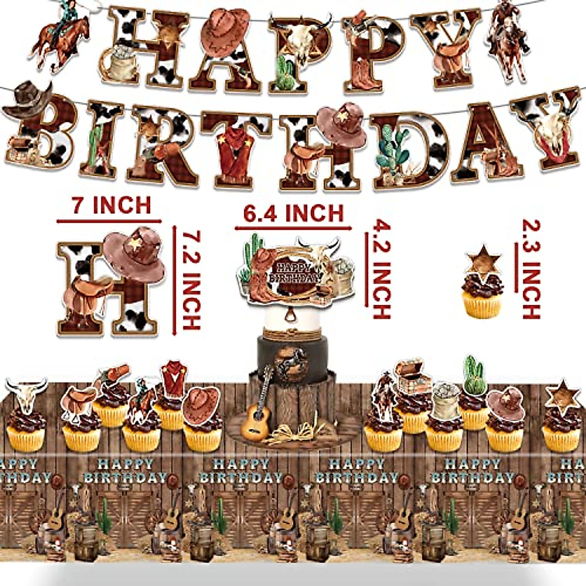 Cowboy Theme Birthday Party Supplies Party Decorations Kits Set with Latex Balloons Banner Cake Topper Backdrop Tablecloth for Western Cowboy Fans Party Decor