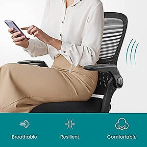 Ergonomic Office Chair with Flip-Up Arms, Home Office Desk Chairs with Wheels, Lumbar Support - Swivel Rolling Mesh Chair with Rock & Lock for Gaming- Computer Chair with Breathable Design