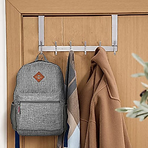 YUMORE Over The Door Hooks, SUS304 Stainless Steel Heavy Duty Door Hanger for Coats Robes Hats Clothes Towels, Hanging Towel Rack Organizer, Easy Install Space Saving Bathroom Hooks, Brushed Finish