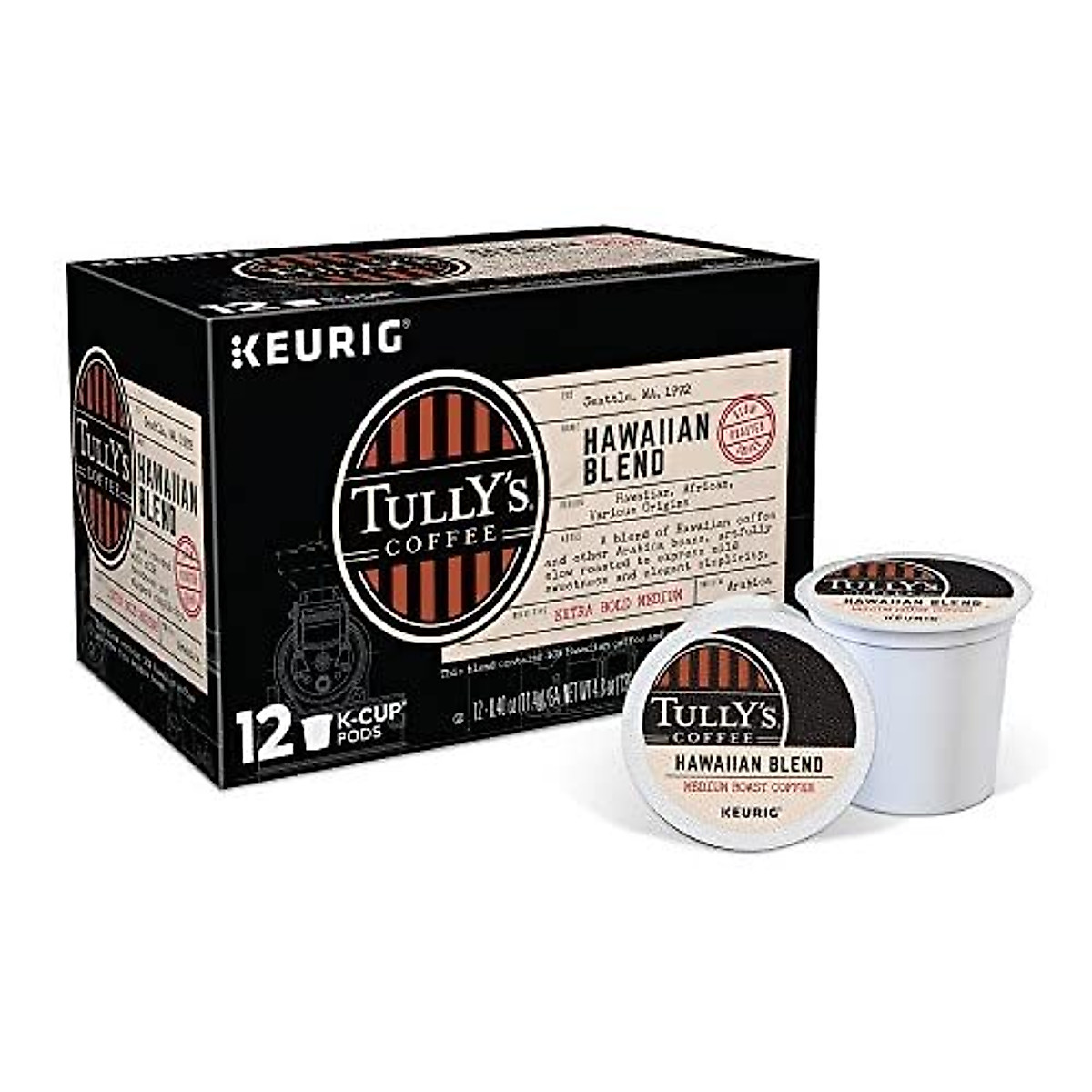 Tully's Coffee Hawaiian Blend Tully's Coffee Keurig Single-Serve K-Cup Pods, Medium Roast Coffee, 12 Count
